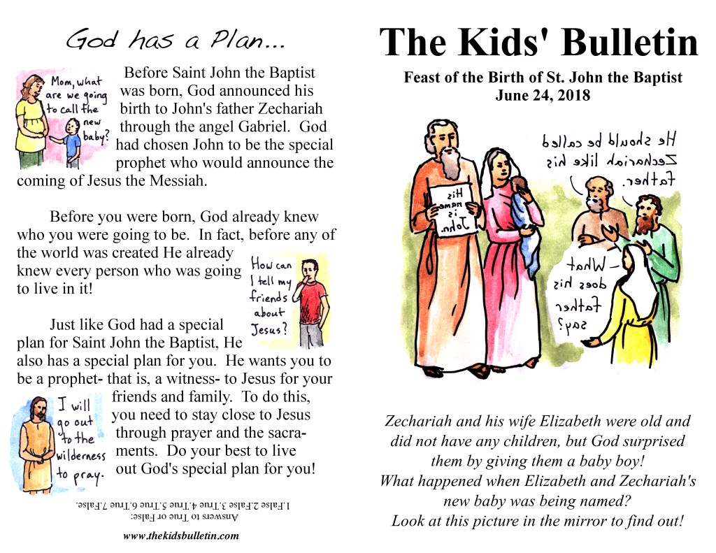The Kids’ Bulletin for Sunday June 24th, 2018: Birth of St. John the ...