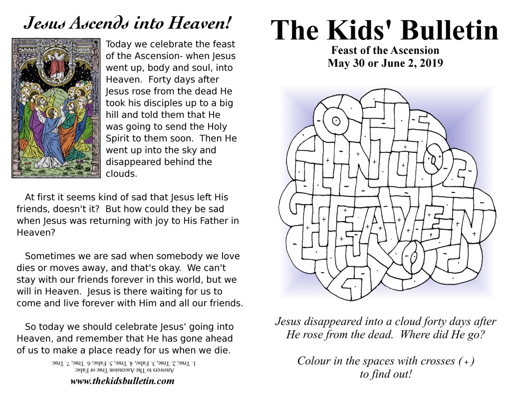 The Kids’ Bulletin for the Ascension 2019 – The Kids' Bulletin