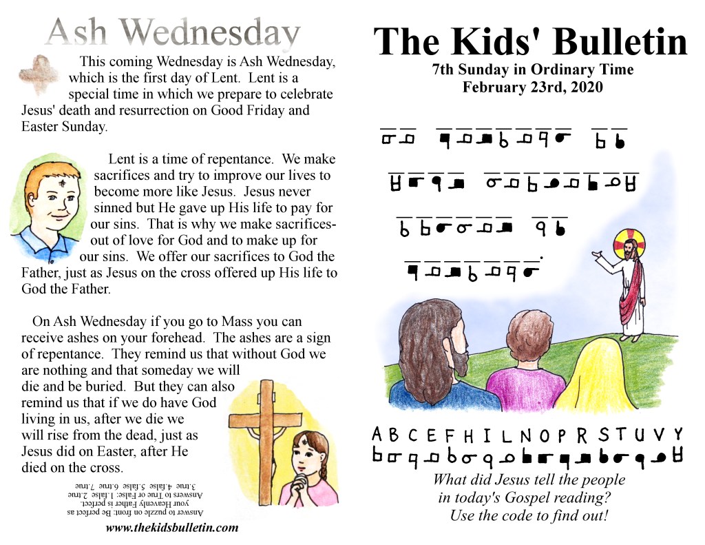 The Kids’ Bulletin 7th Sunday and Ash Wednesday – The Kids' Bulletin
