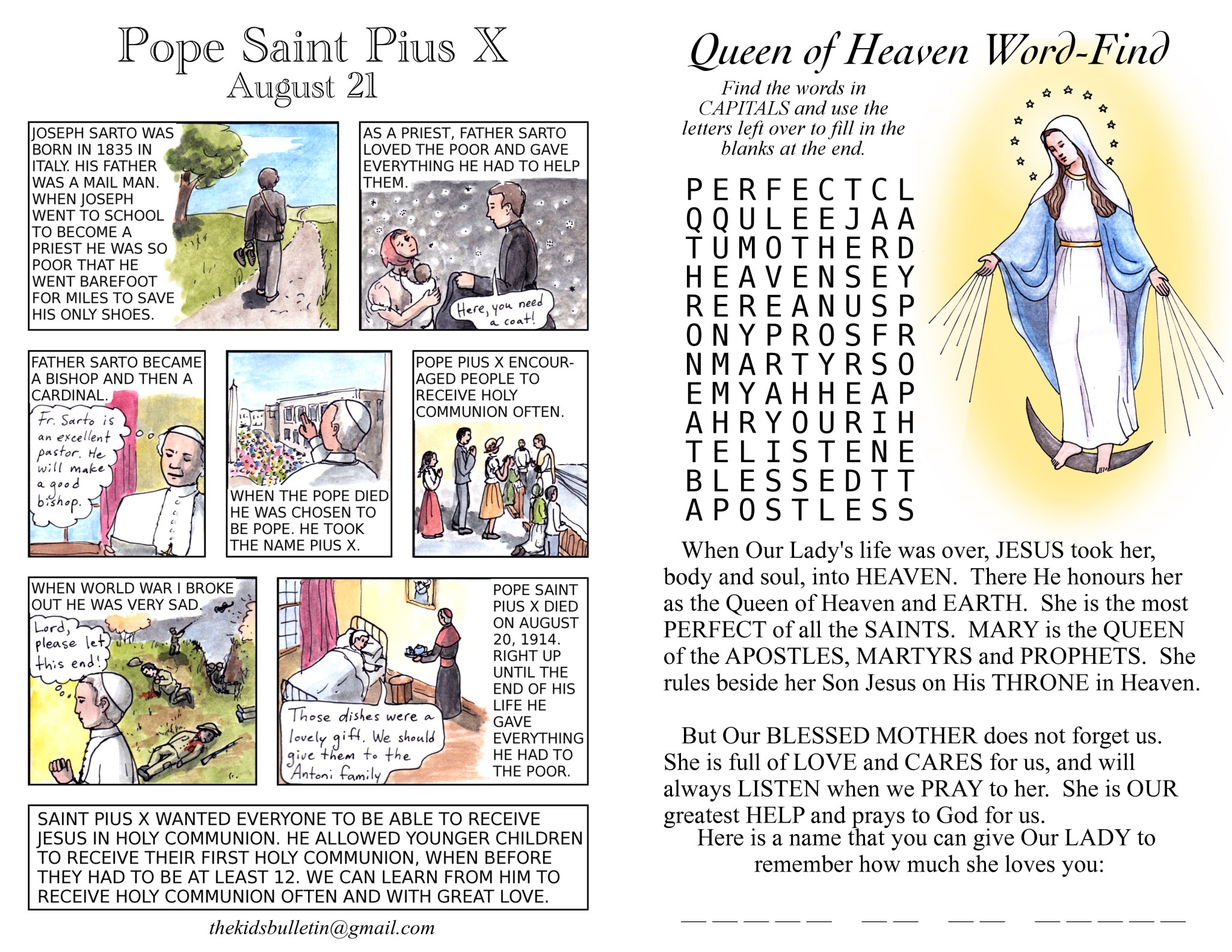 The Kids’ Bulletin for Sunday August 15th, 2021: Feast of the ...