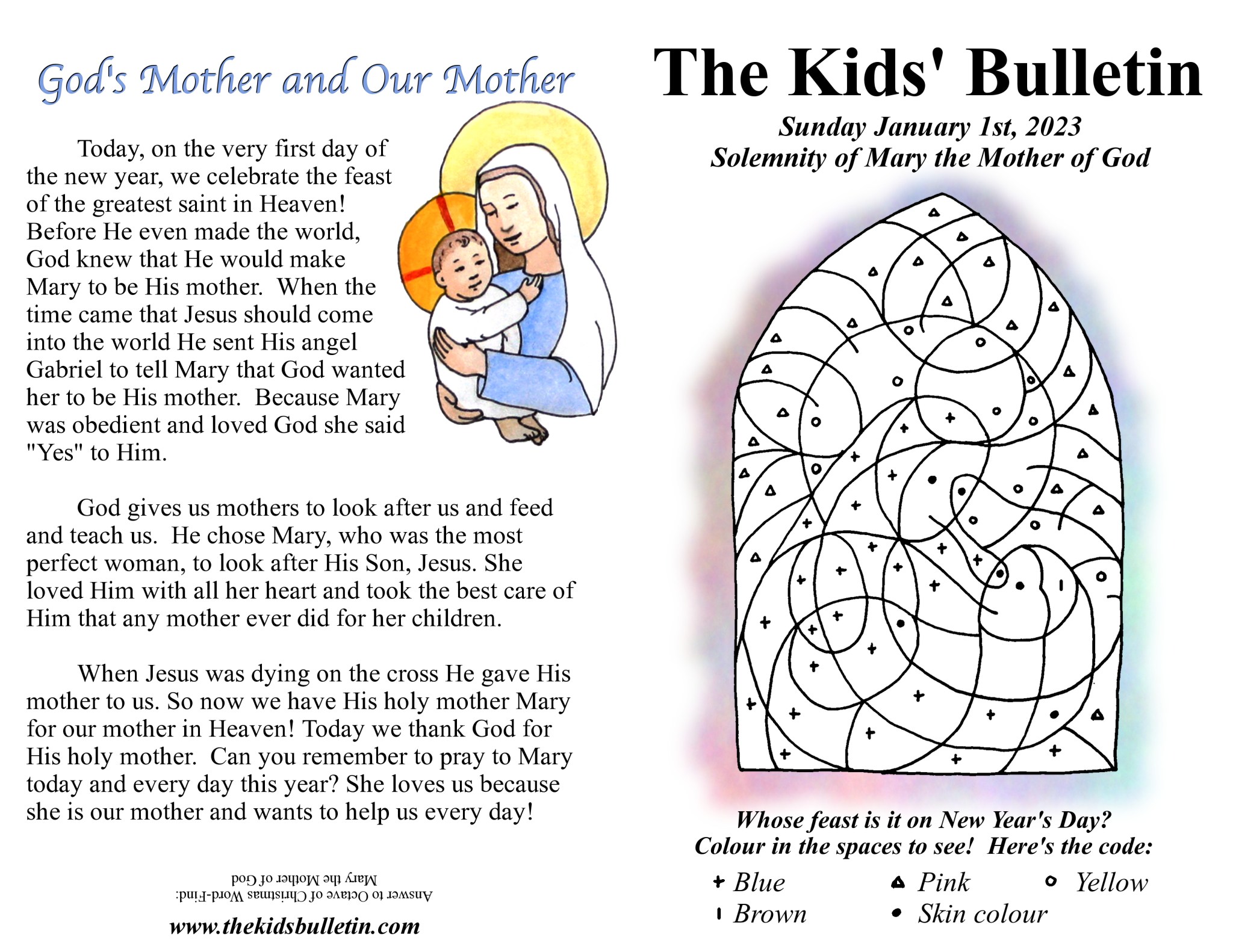 The Kids’ Bulletin for Sunday January 1st, 2023: Solemnity of Mary the ...
