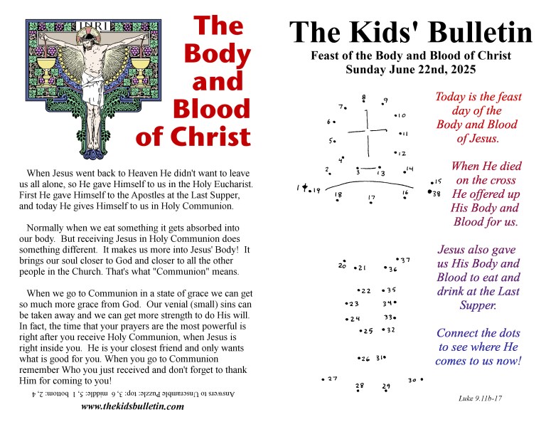 The Kids’ Bulletin for Sunday June 22nd, 2025: Corpus Christi Sunday ...