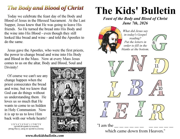 The Kids’ Bulletin for the Solemnity of the Body and Blood of Christ ...